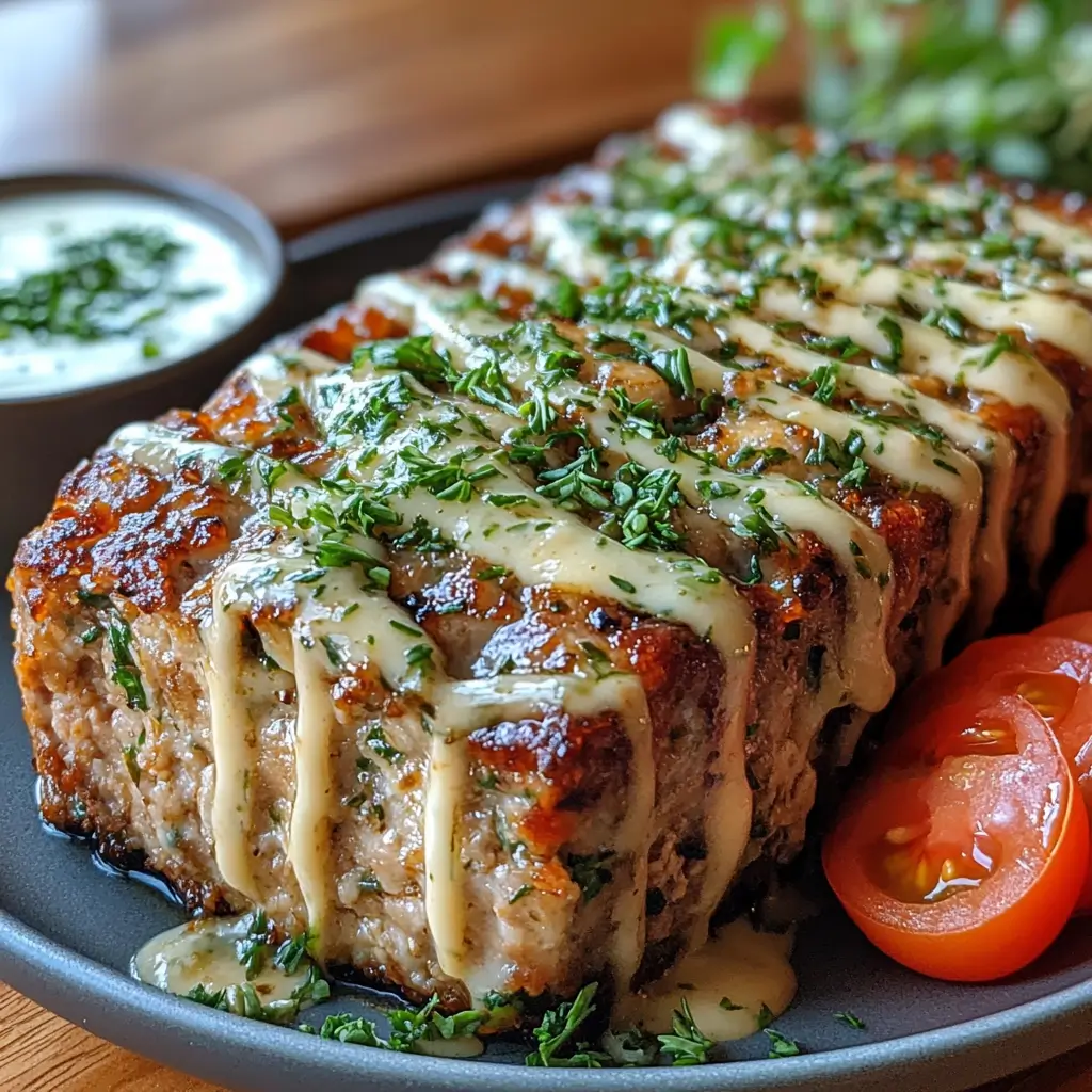 Mediterranean Meatloaf with Garlic Herb Sauce