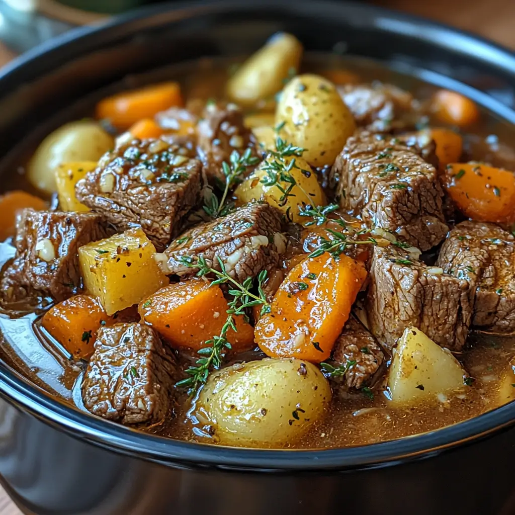 Slow Cooker Beef Stew with Garlic and Herbs