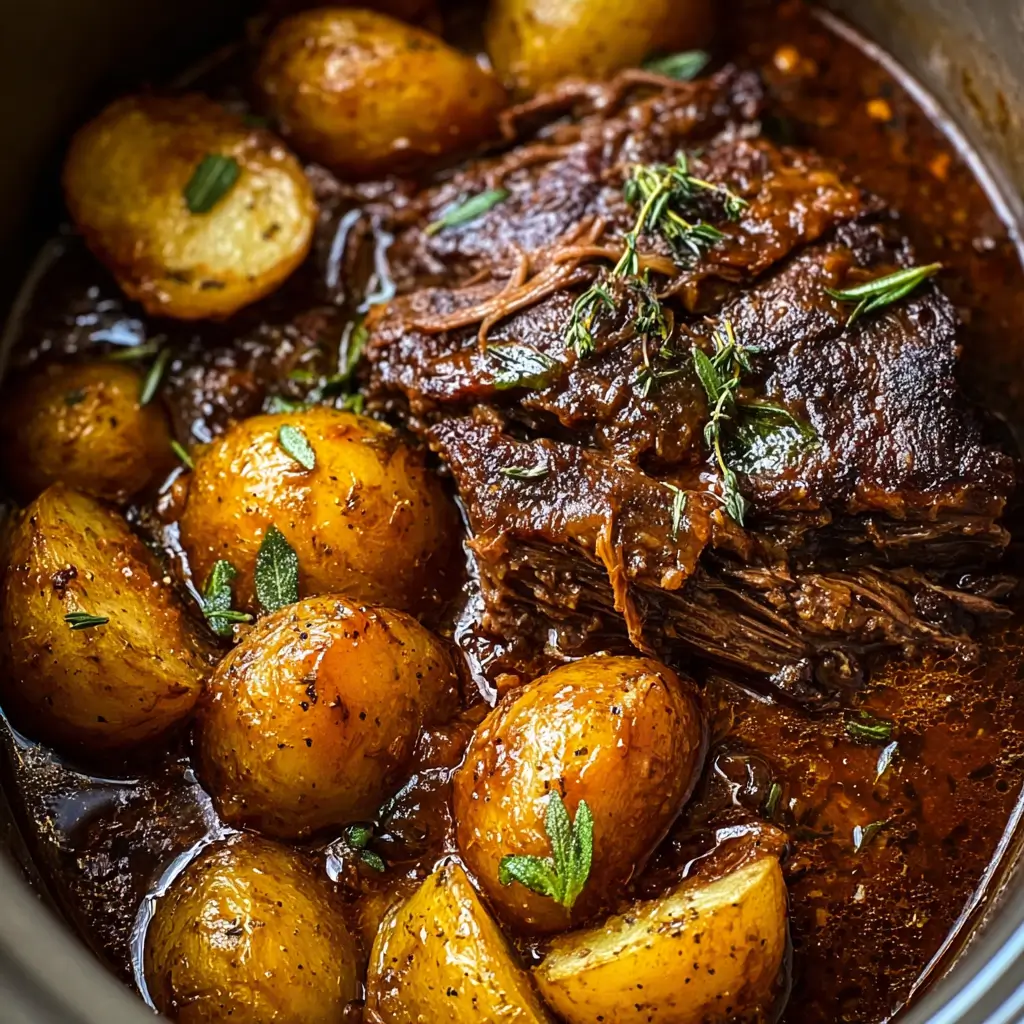 Crockpot Apple Cider Pot Roast with Potatoes - Mastered Recipes