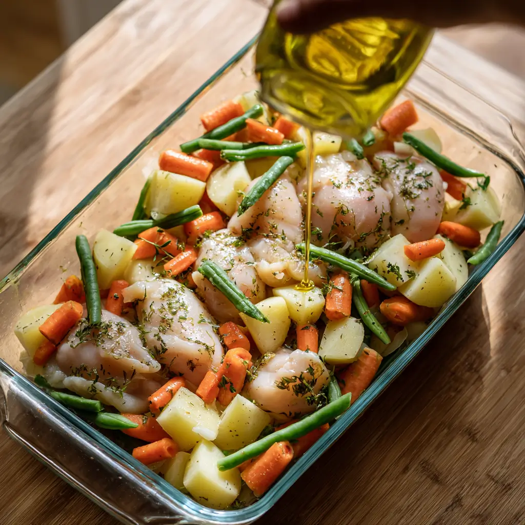 Herb-Roasted Chicken with Potatoes, Carrots & Green Beans
